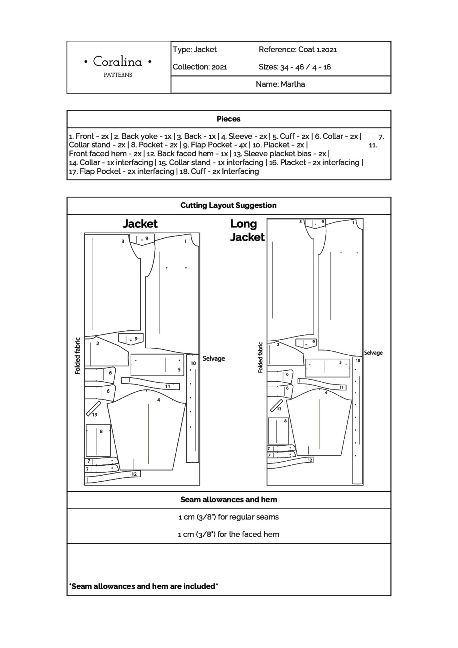 Shirt Jacket PDF Sewing Pattern | Shacket Pattern | Sizes 4-16 (EU 34 ...
