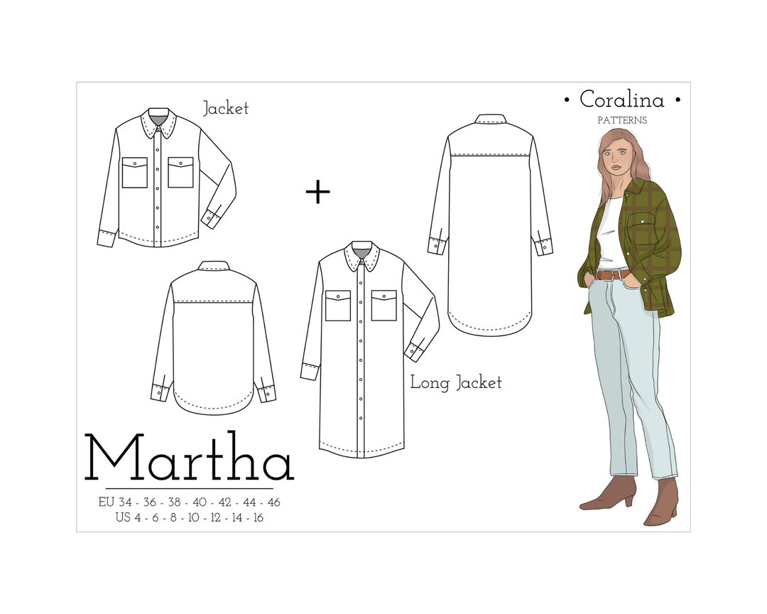 Shirt Jacket PDF Sewing Pattern | Shacket Pattern | Sizes 4-16 (EU 34 ...