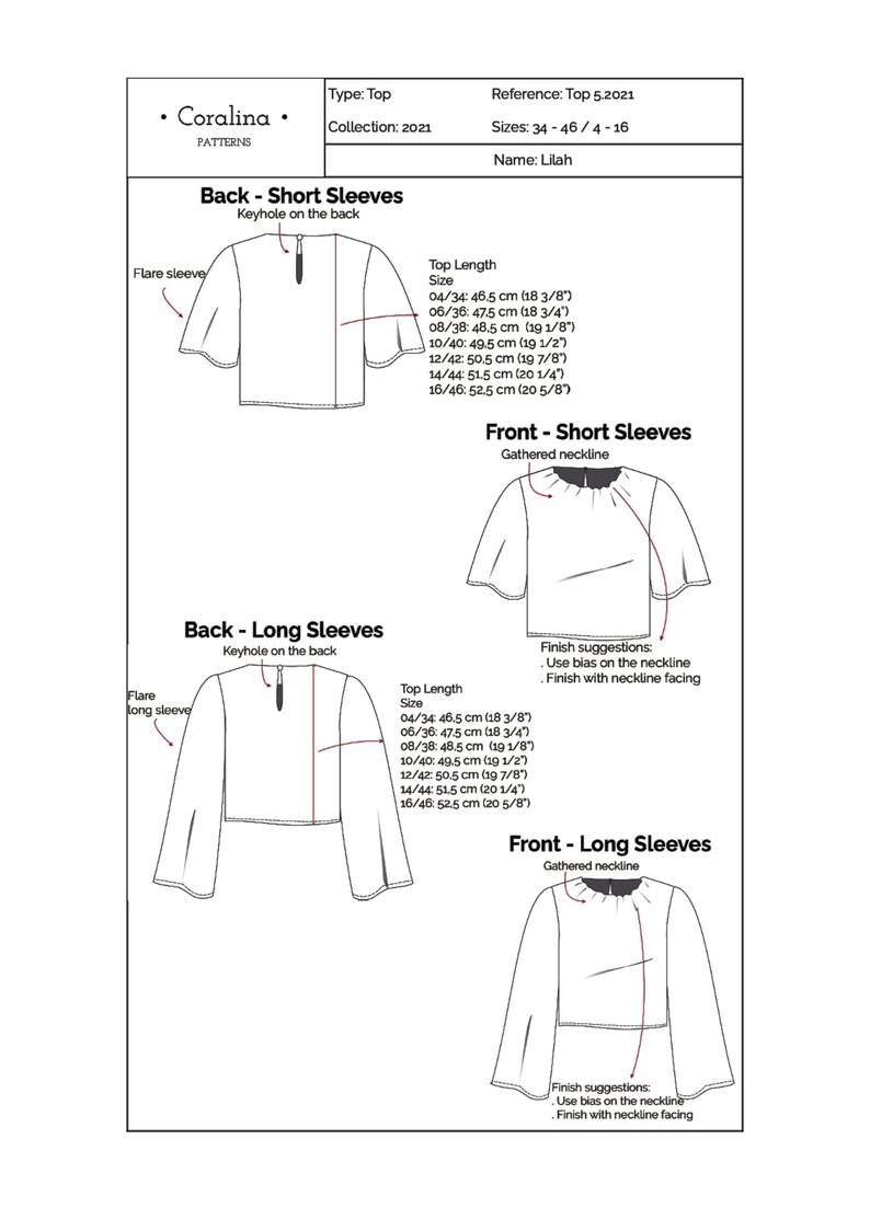 Gathered Neck Blouse PDF Sewing Pattern Sizes 4-16 EU | Etsy