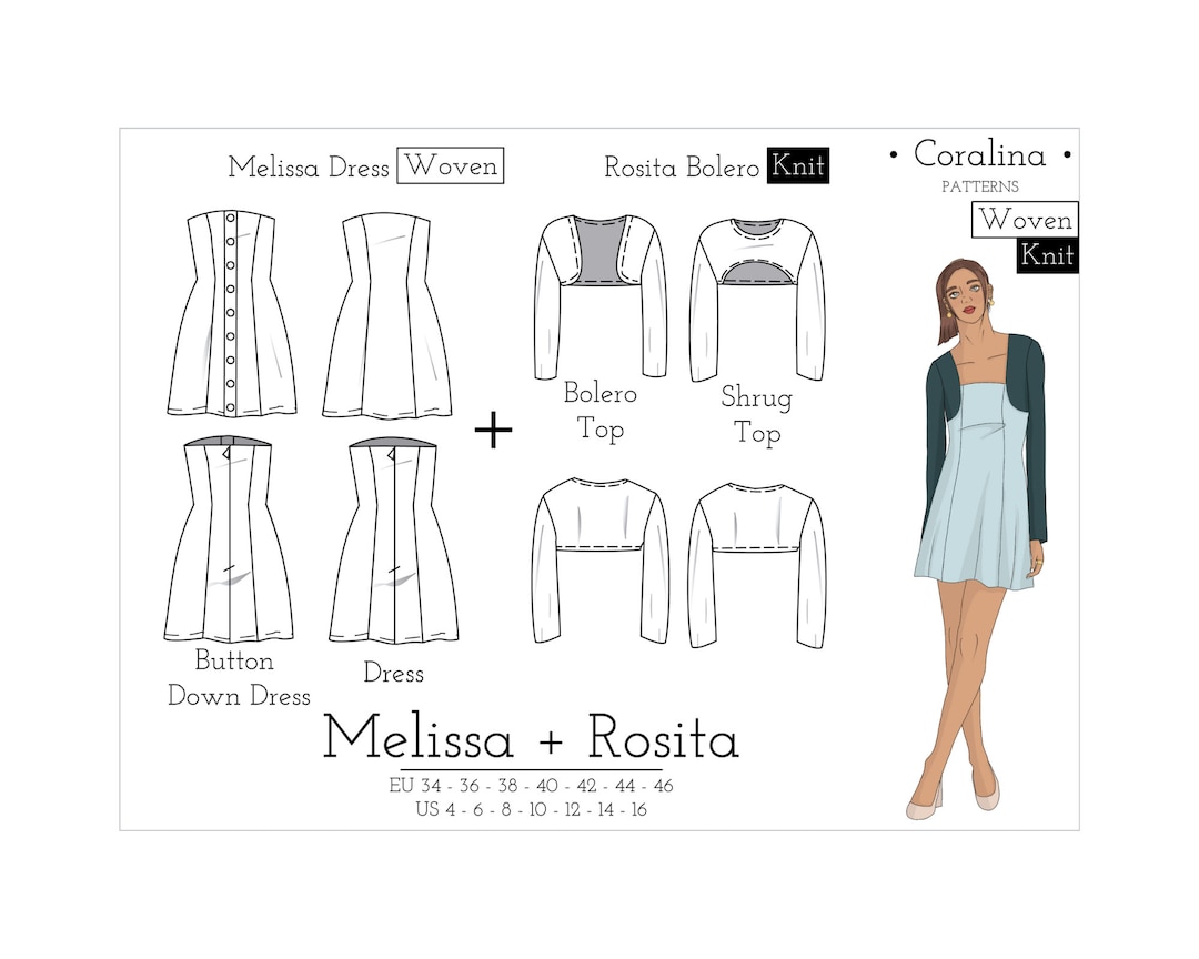 Strapless Six Panel Dress + Bolero PDF Sewing Patterns | Pattern Bundle ...