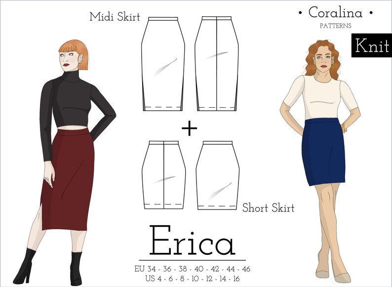 Knit Pencil Skirt PDF Sewing Pattern Sizes 4-16 EU 34-46 - Etsy