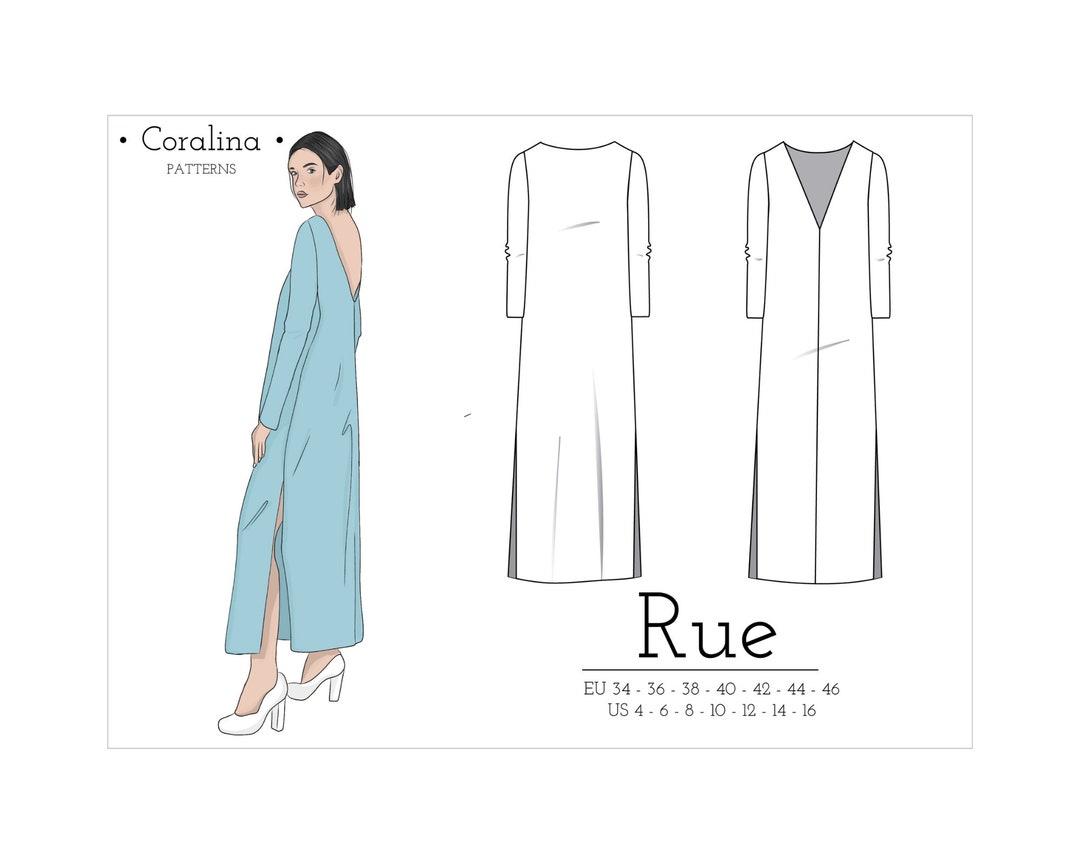 Long Open Back Dress With Long Sleeves PDF Sewing Pattern | Sizes 4-16 ...
