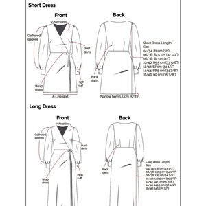Long Sleeve Wrap Dress PDF Sewing Pattern | Formal Wrap Gown | Sizes 4 ...