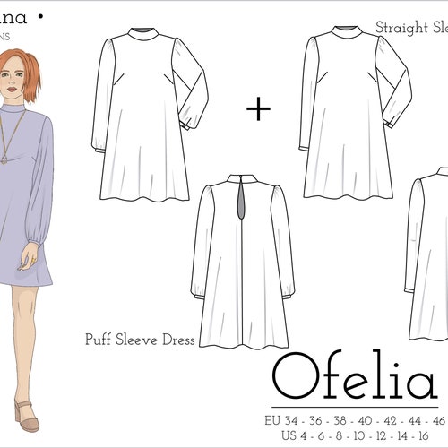 Deep V Back Dress With Long Sleeves PDF Sewing Pattern Sizes - Etsy