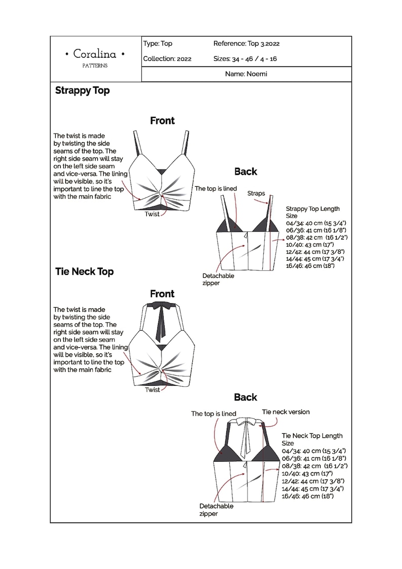Twist Front Crop Top PDF Sewing Pattern | Sizes 4-16 (EU 34-46 ...