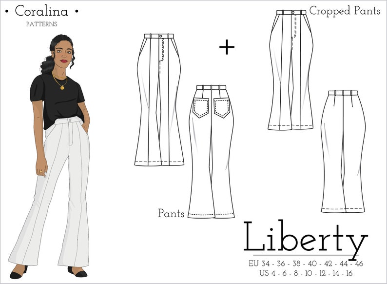High-rise Flare Pants PDF Sewing Pattern Bell Bottom - Etsy