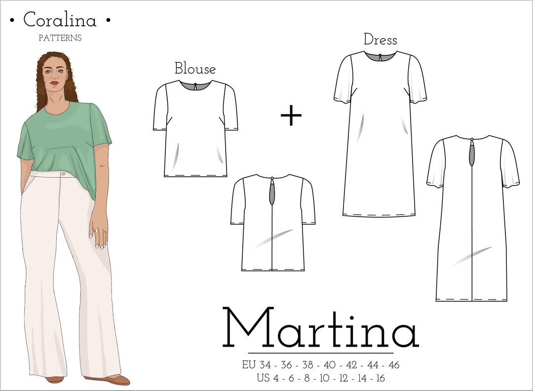 Bias Cut Blouse PDF Sewing Pattern Bell Sleeve Dress Sizes - Etsy