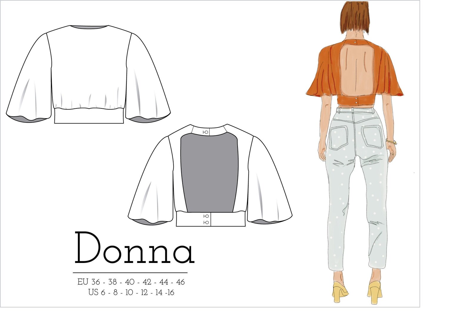 Open Back Top With Bell Sleeve PDF Sewing Pattern - Etsy Australia