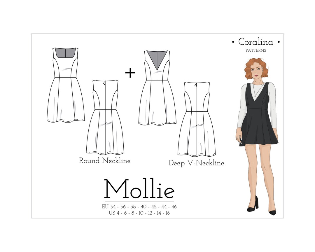 V-neck Mini Dress PDF Sewing Pattern | Round Neckline Dress Pattern ...