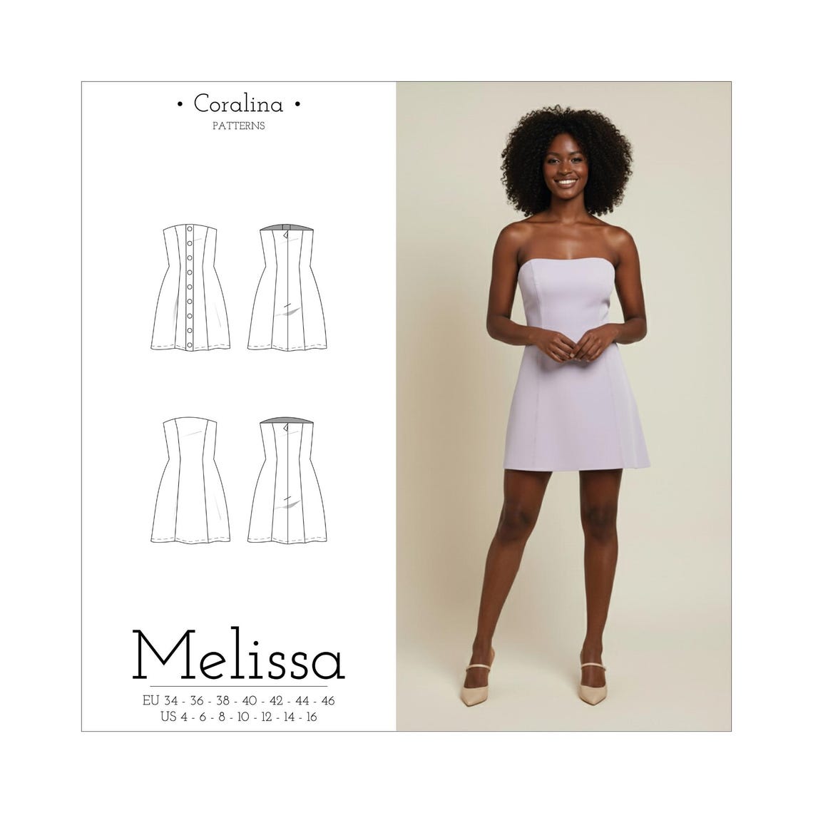 Strapless Mini Dress PDF Sewing Pattern | Button Down Dress Pattern ...
