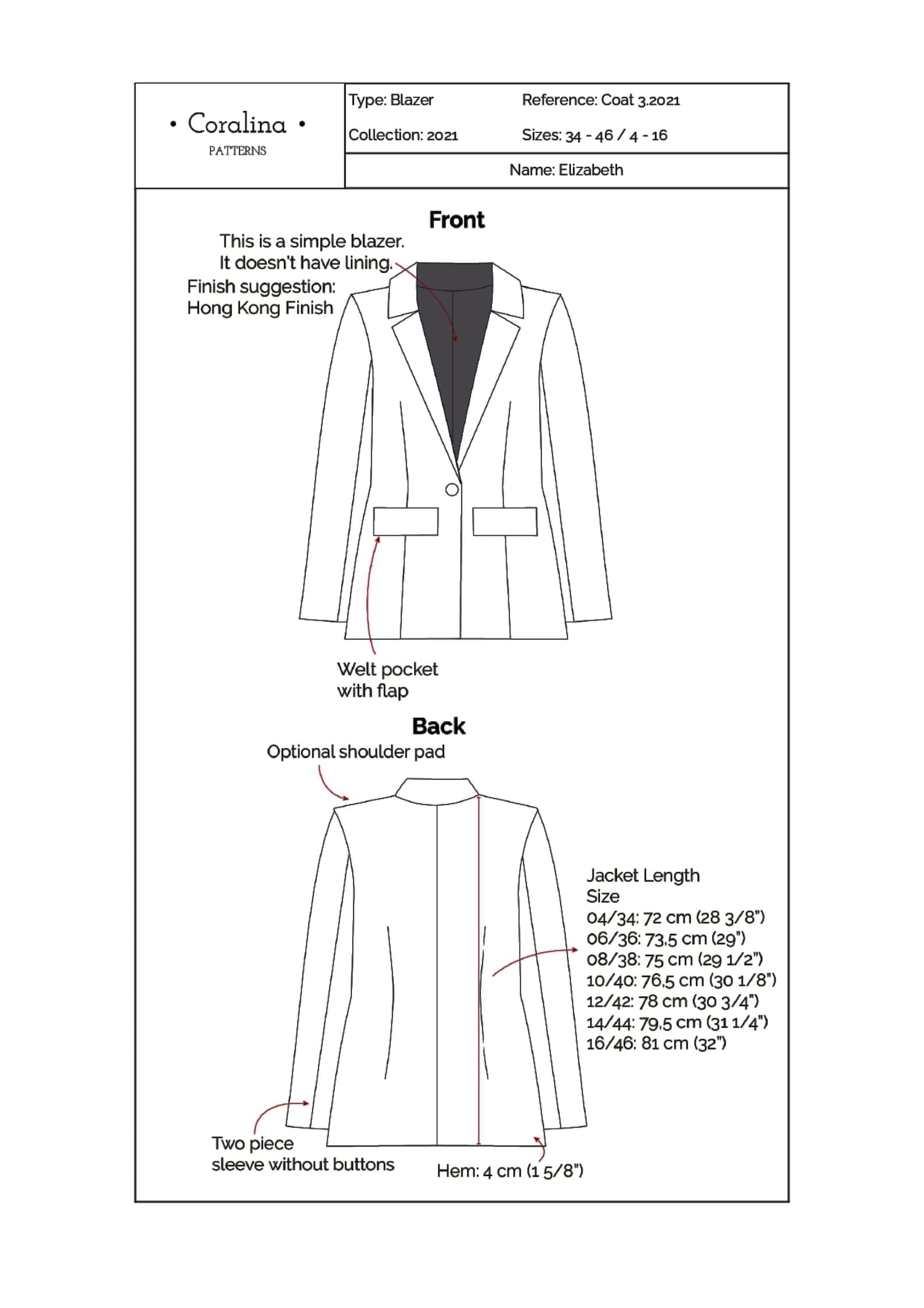 Unlined Blazer PDF Sewing Pattern Single-breasted Jacket - Etsy
