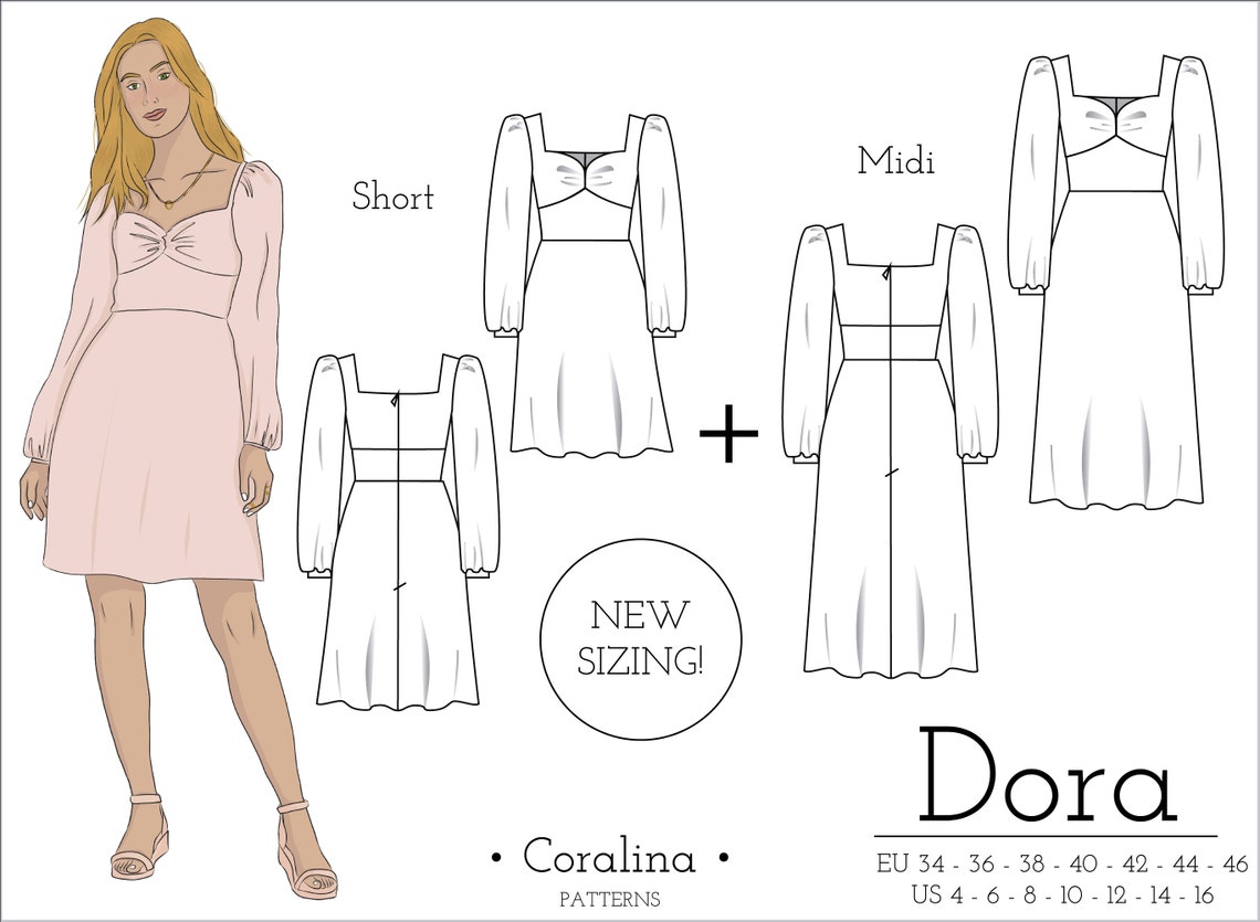 Gathered Front Dress PDF Sewing Pattern Sizes 4-16 EU | Etsy