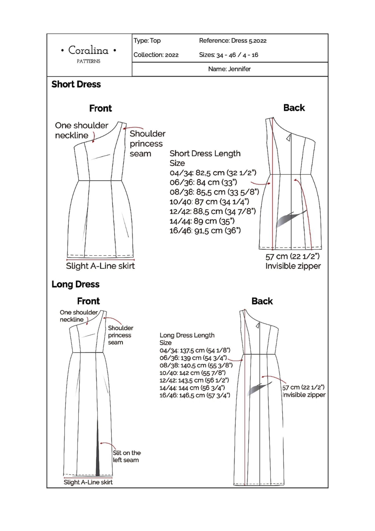 One Shoulder Dress PDF Sewing Pattern Sizes 4-16 EU 34-46 - Etsy UK
