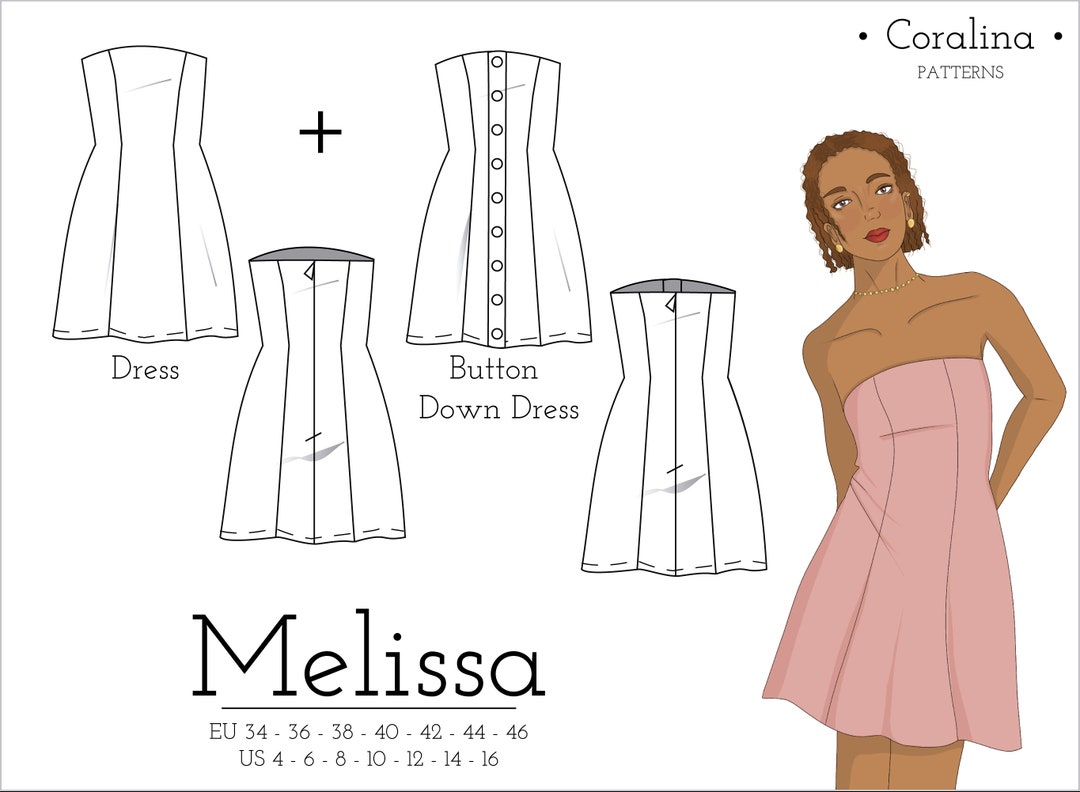 Strapless Mini Dress PDF Sewing Pattern Button Down Dress - Etsy