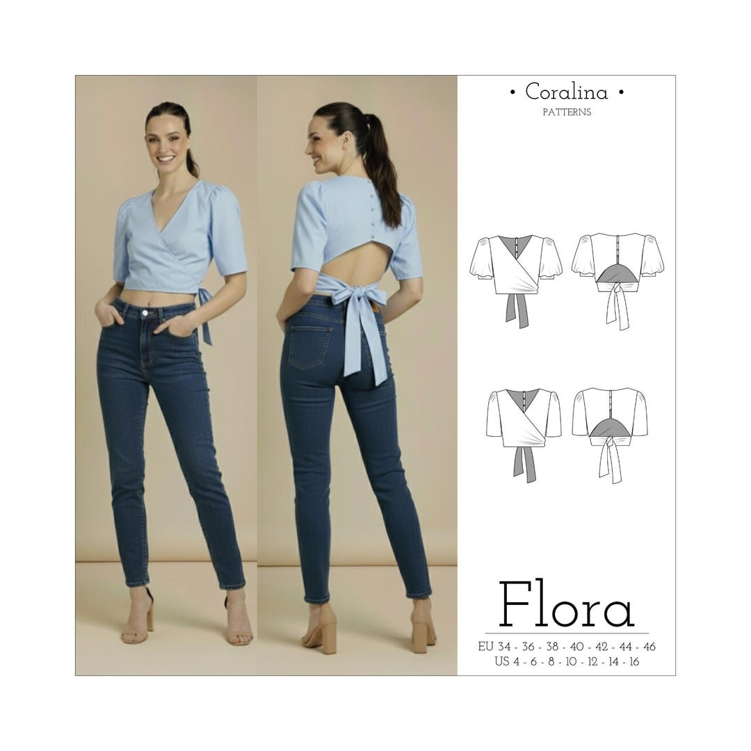 Open Back Surplice Wrap Top PDF Sewing Pattern | Sizes 4-16 (EU 34-46 ...