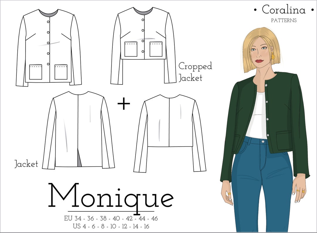 Tweed Jacket PDF Sewing Pattern Boxy Jacket Pattern Sizes - Etsy