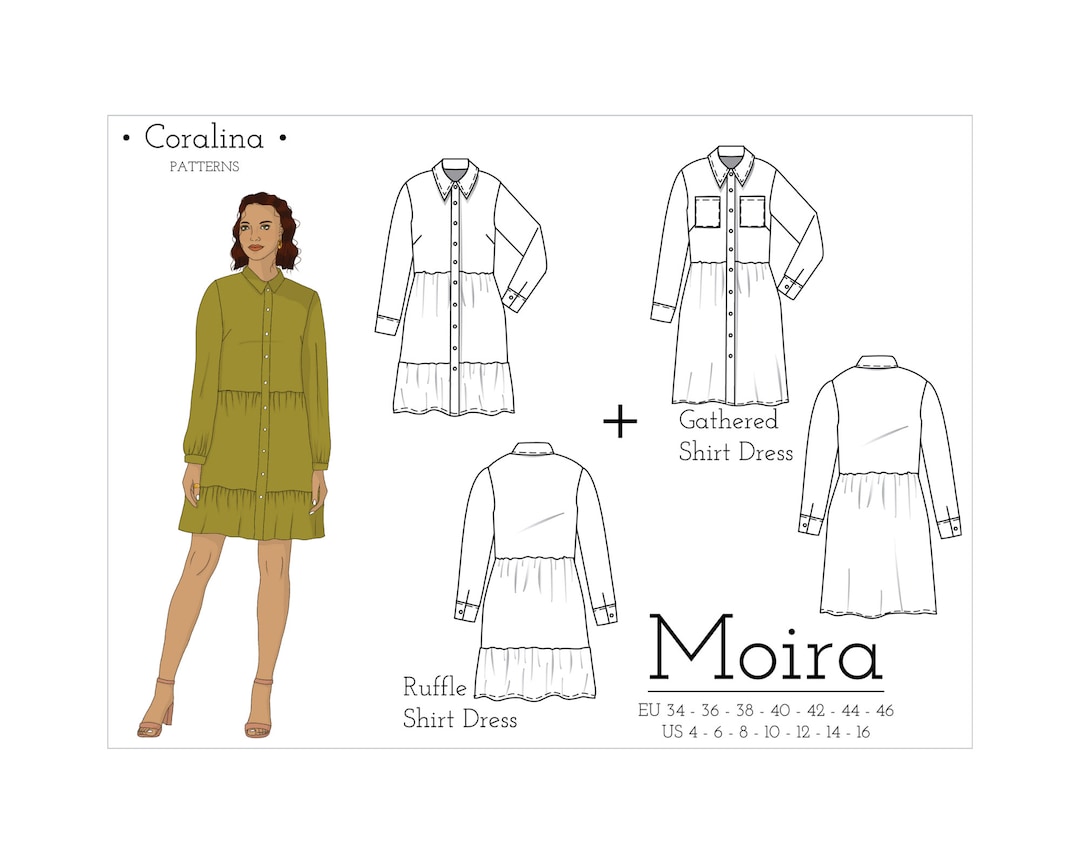 Tiered Shirt Dress PDF Sewing Pattern | Sizes 4-16 (EU 34-46) | Two ...
