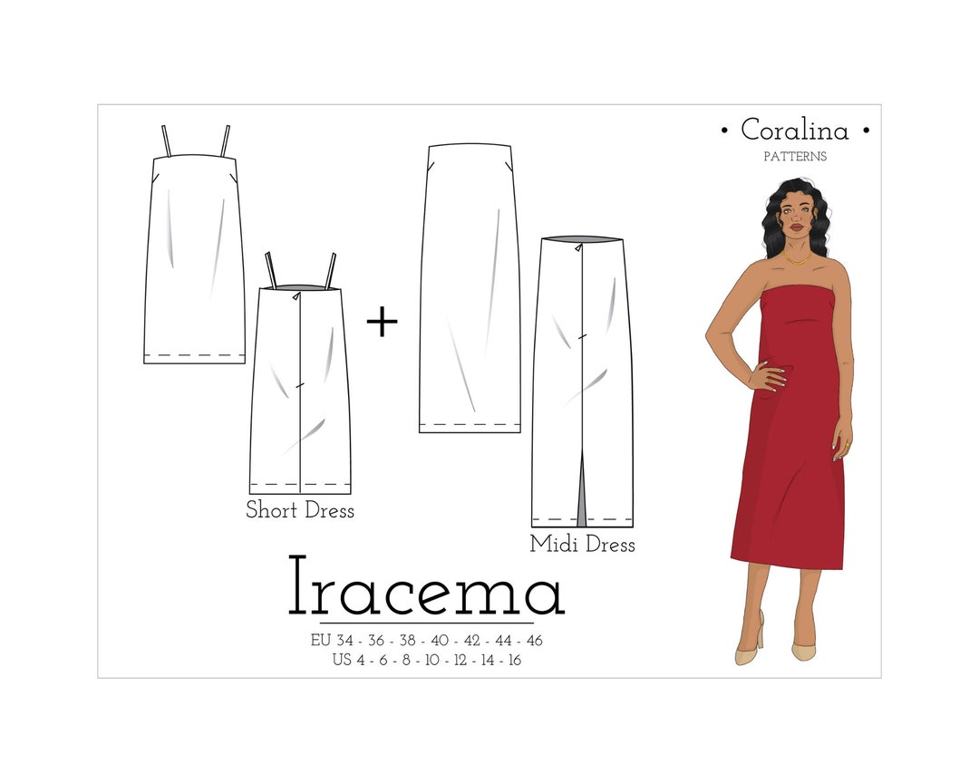 Strapless Column Dress PDF Sewing Pattern | Sizes 4-16 (EU 34-46) | Two ...