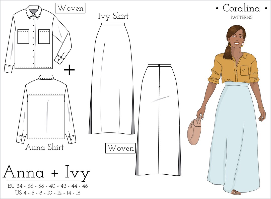 Oversized Shirt A-line Skirt Pdf Sewing Patterns Sizes - Etsy