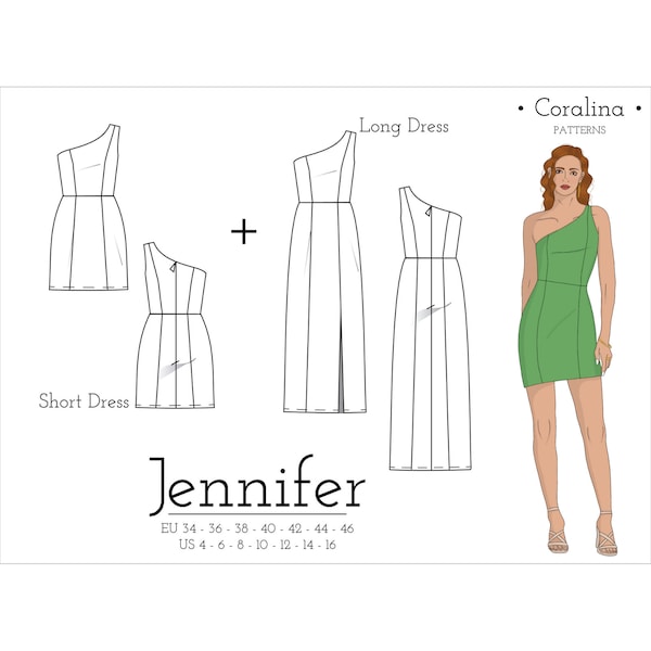 One Shoulder Dress Pattern - Etsy
