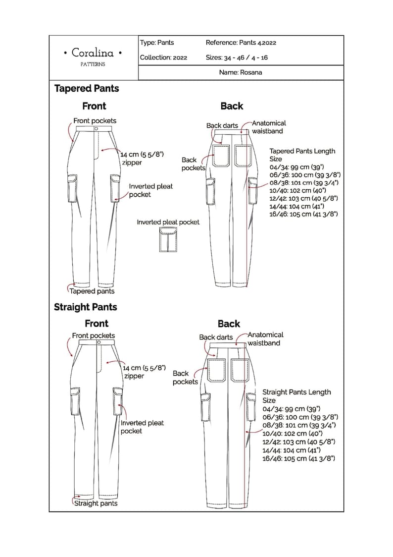 Cargo Pants PDF Sewing Pattern Two Style Options Sizes - Etsy