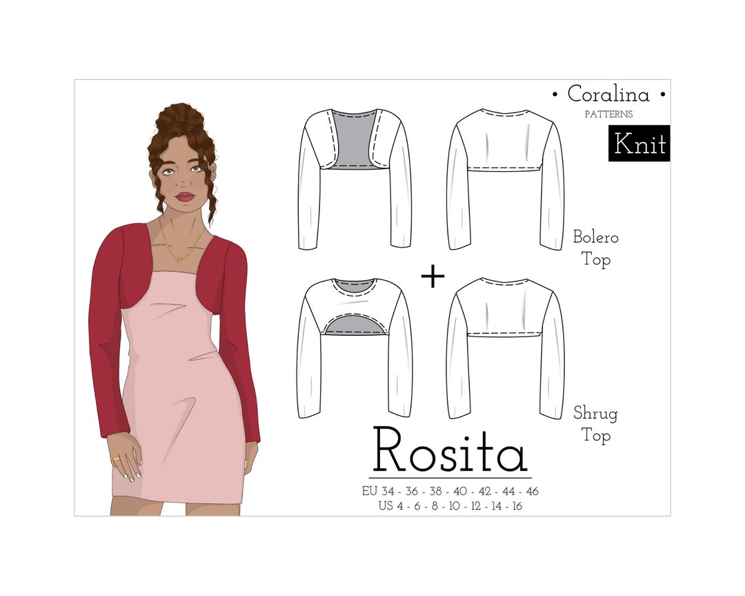 Bolero Top PDF Sewing Pattern | Crop Shrug | Sizes 4-16 (EU 34-46) | Two Length Options ...