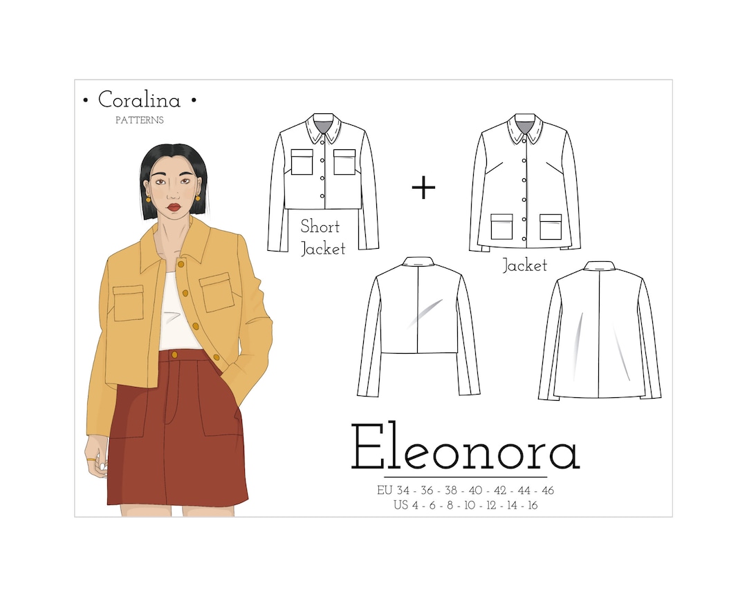Boxy Jacket With Collar PDF Sewing Pattern Tweed Coat Pattern Sizes 4 ...