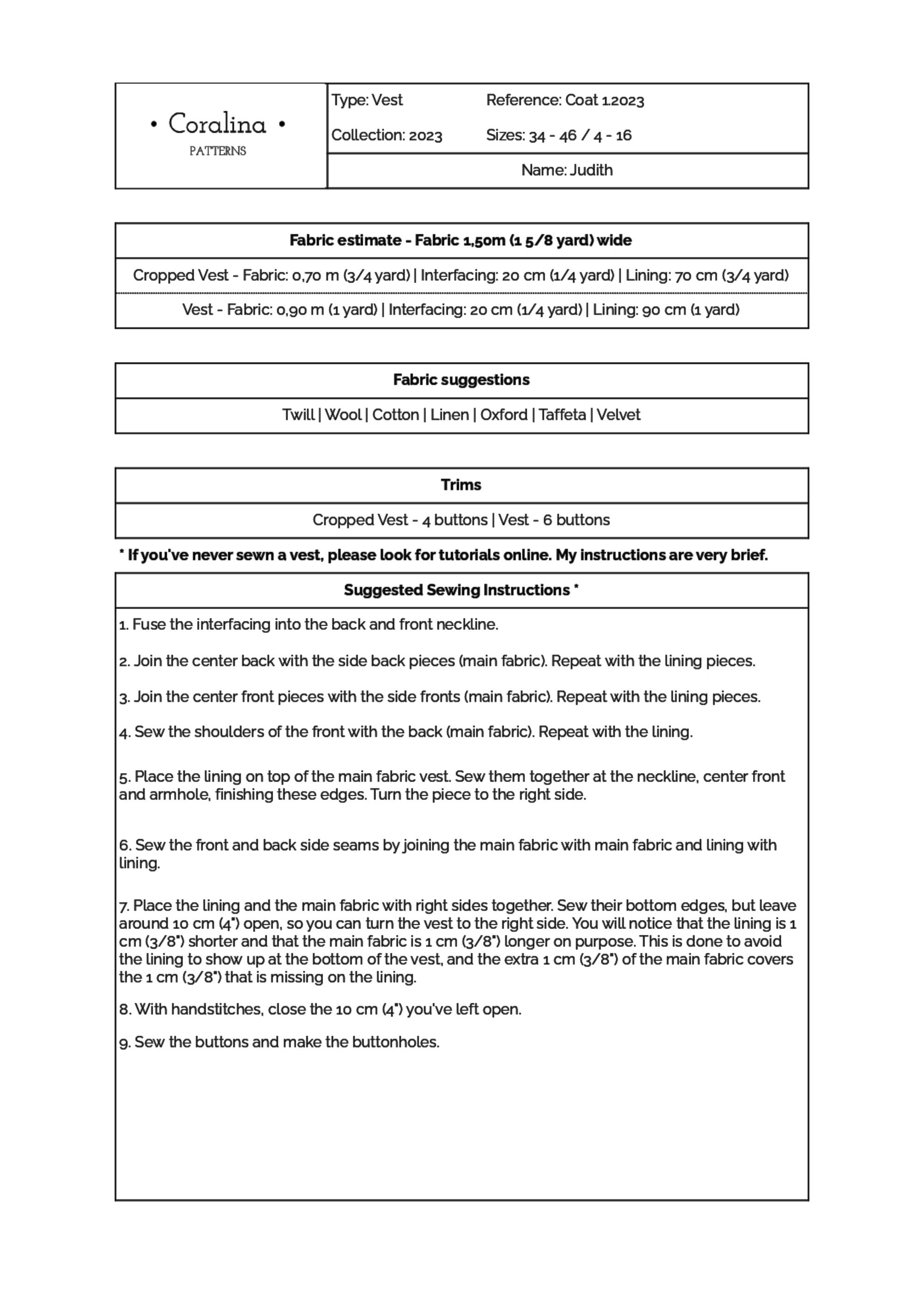 Basic Vest PDF Sewing Pattern Tailored Waistcoat Pattern - Etsy