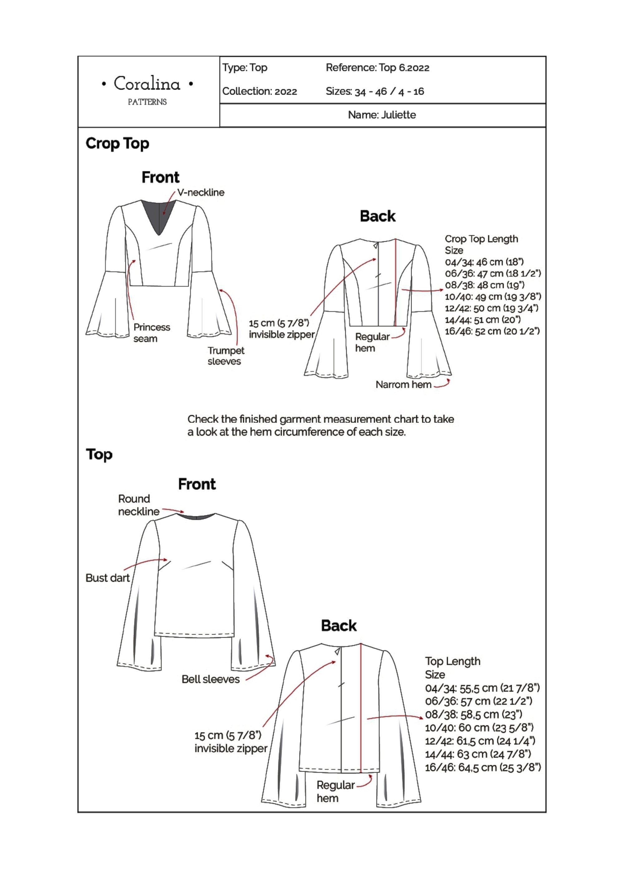 Trumpet Sleeve Top PDF Sewing Pattern | Bell Sleeve Blouse | Sizes 4-16 ...