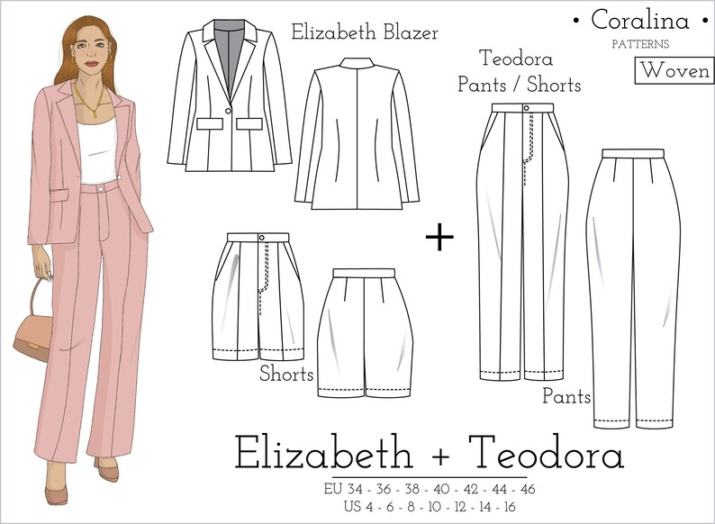Simple Blazer Dress Pants PDF Sewing Patterns Pattern - Etsy