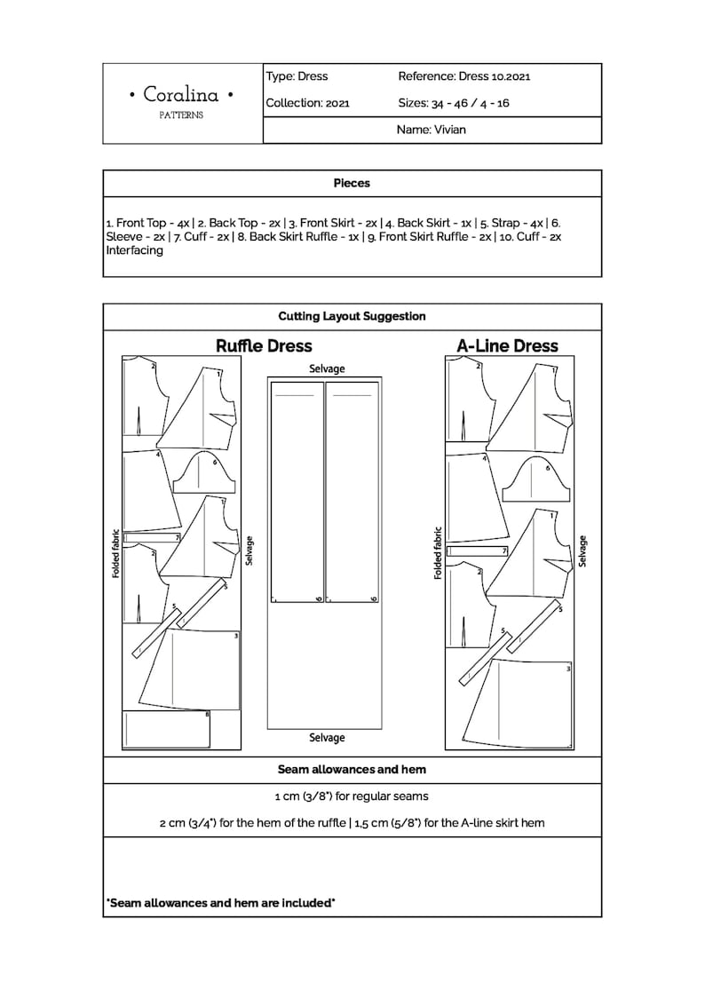 Wrap Dress PDF Sewing Pattern: Ruffle Skirt, Sizes 4-16 US, 34-46 EU ...