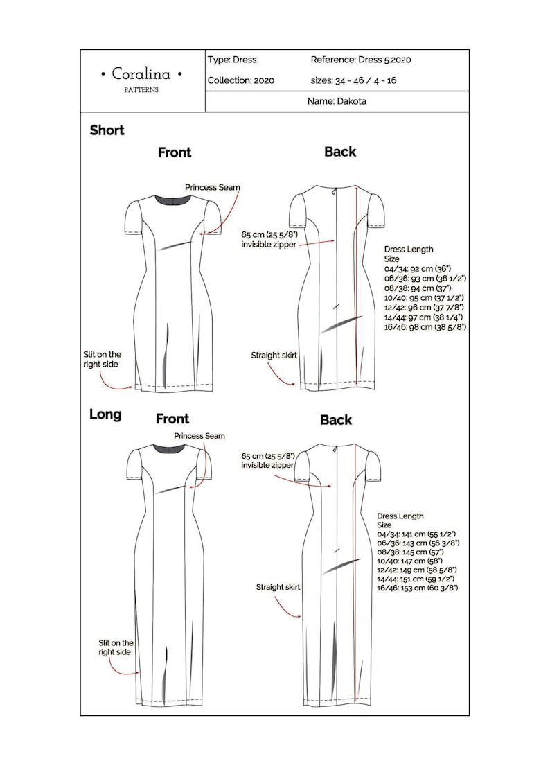 Princess Seam Long Dress PDF Sewing Pattern Sizes 4-16 EU - Etsy