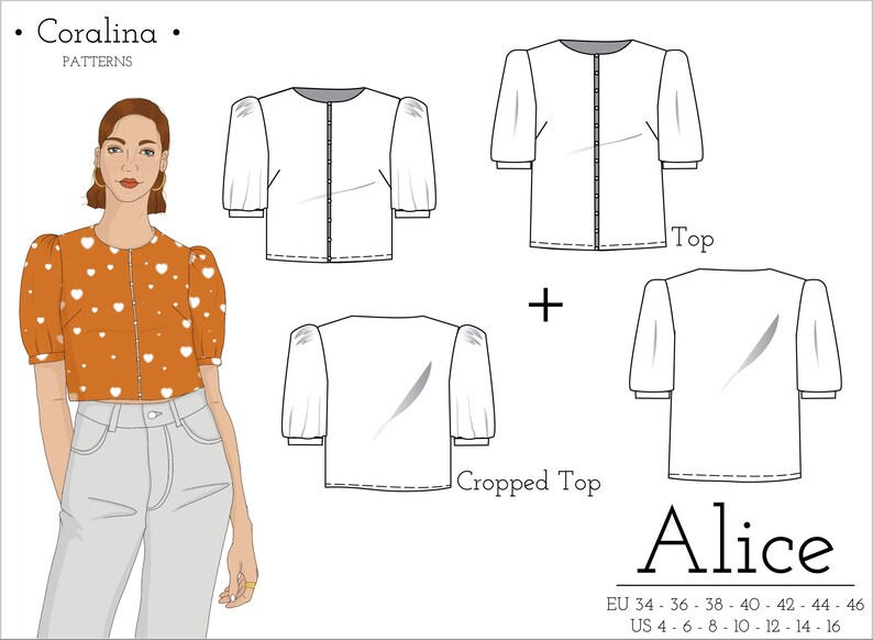 Button Front Top PDF Sewing Pattern Sizes 4-16 EU 34-46 - Etsy