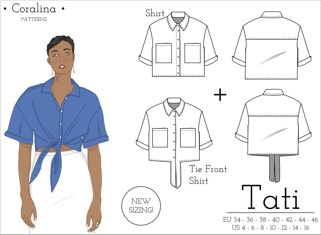Tie-front Crop Shirt PDF Sewing Pattern Sizes 4-16 EU - Etsy