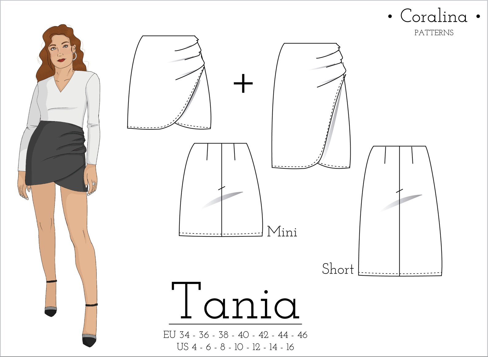 Draped Skirt PDF Sewing Pattern Sizes 4-16 EU 34-46 Two - Etsy