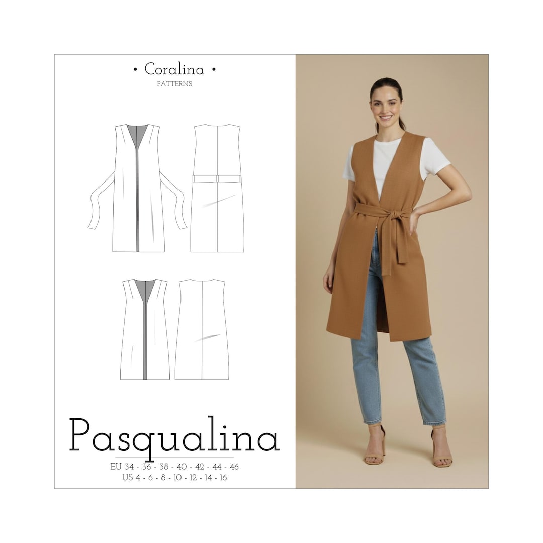 Belted Long Vest PDF Sewing Pattern | Easy Vest Pattern | Two Length ...