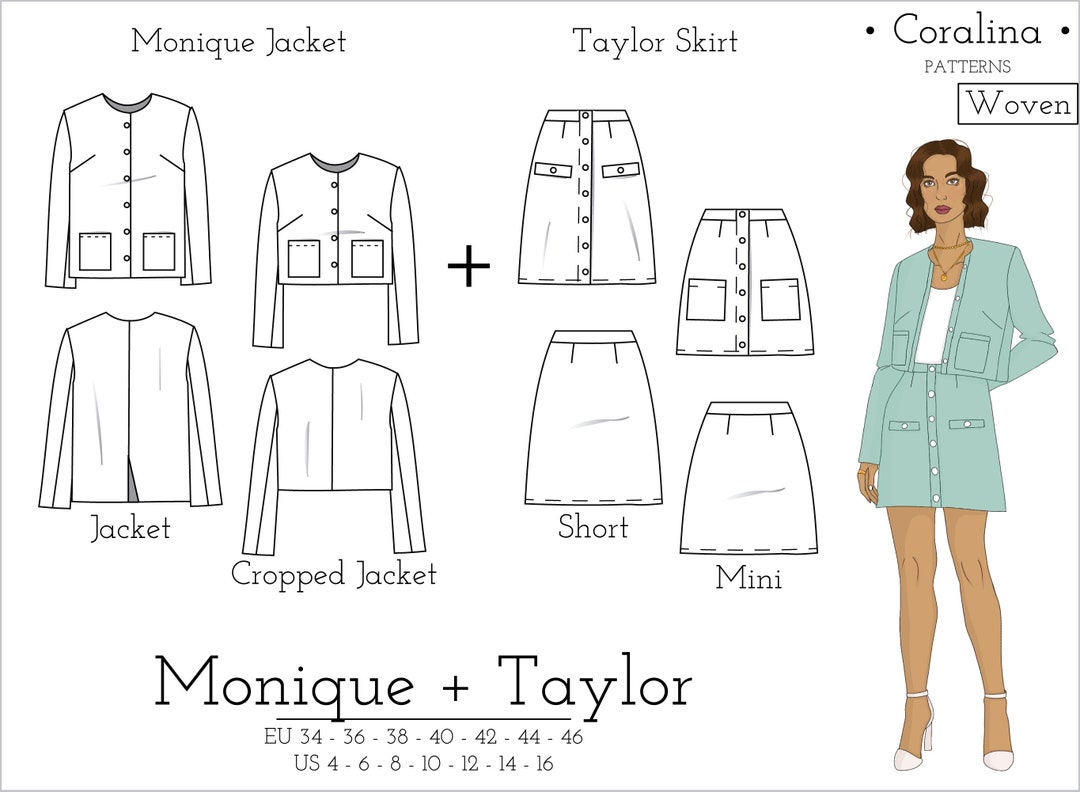 Boxy Tweed Jacket A-line Button Front Skirt PDF Sewing - Etsy