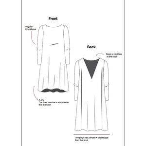 Deep V Back Dress With Long Sleeves PDF Sewing Pattern | Sizes 4-16 (EU ...