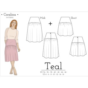 Gathered Skirt With Yoke PDF Sewing Pattern Sizes 4-16 EU 34-46 Two ...