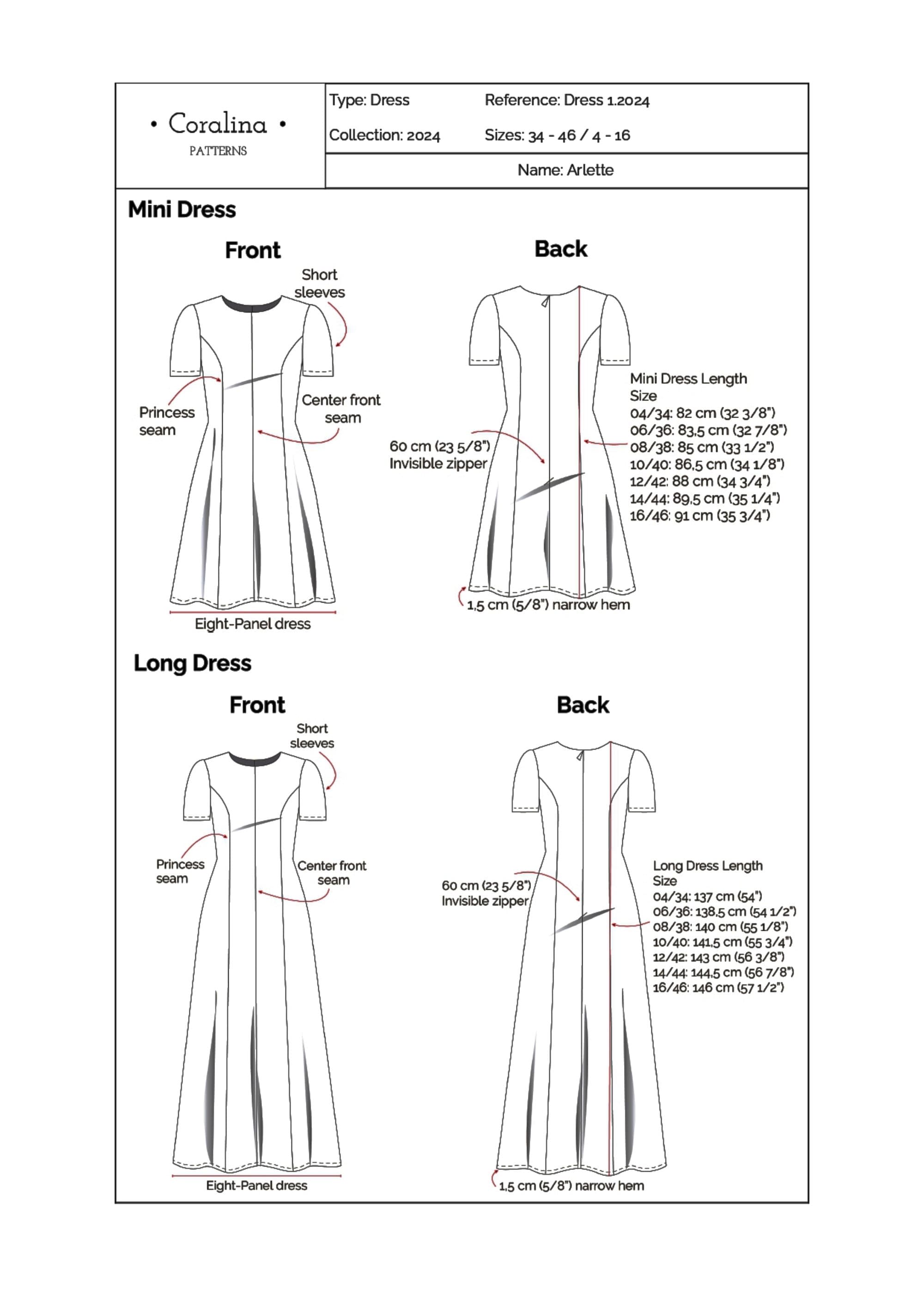 Eight-panel Dress PDF Sewing Pattern | Princess Seam Dress With Sleeves ...