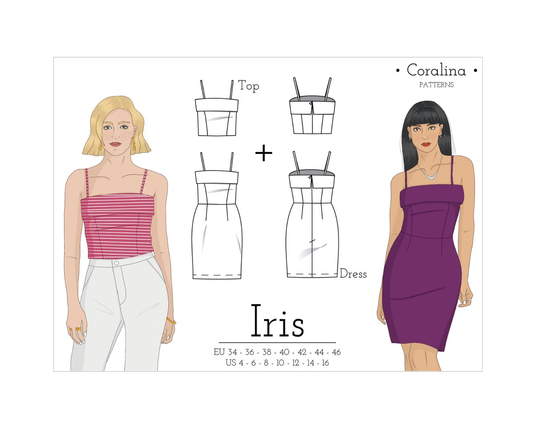Foldover Straight Neckline Top and Dress PDF Sewing Pattern | Sizes 4 ...