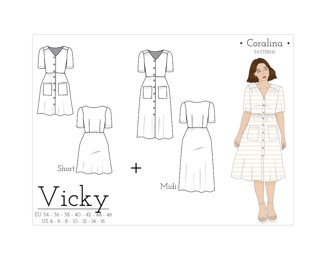 Button-up Dress PDF Sewing Pattern | Sizes 4-16 (EU 34-46) | Two Length ...