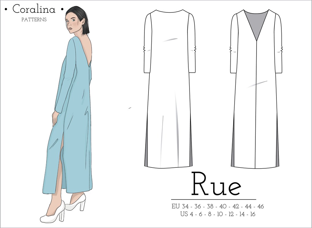 Long Open Back Dress With Long Sleeves PDF Sewing Pattern - Etsy