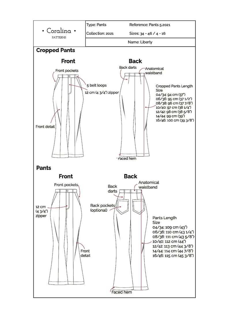 High-rise Flare Pants Sewing Pattern | Bell Bottom Trousers | Sizes 4 ...