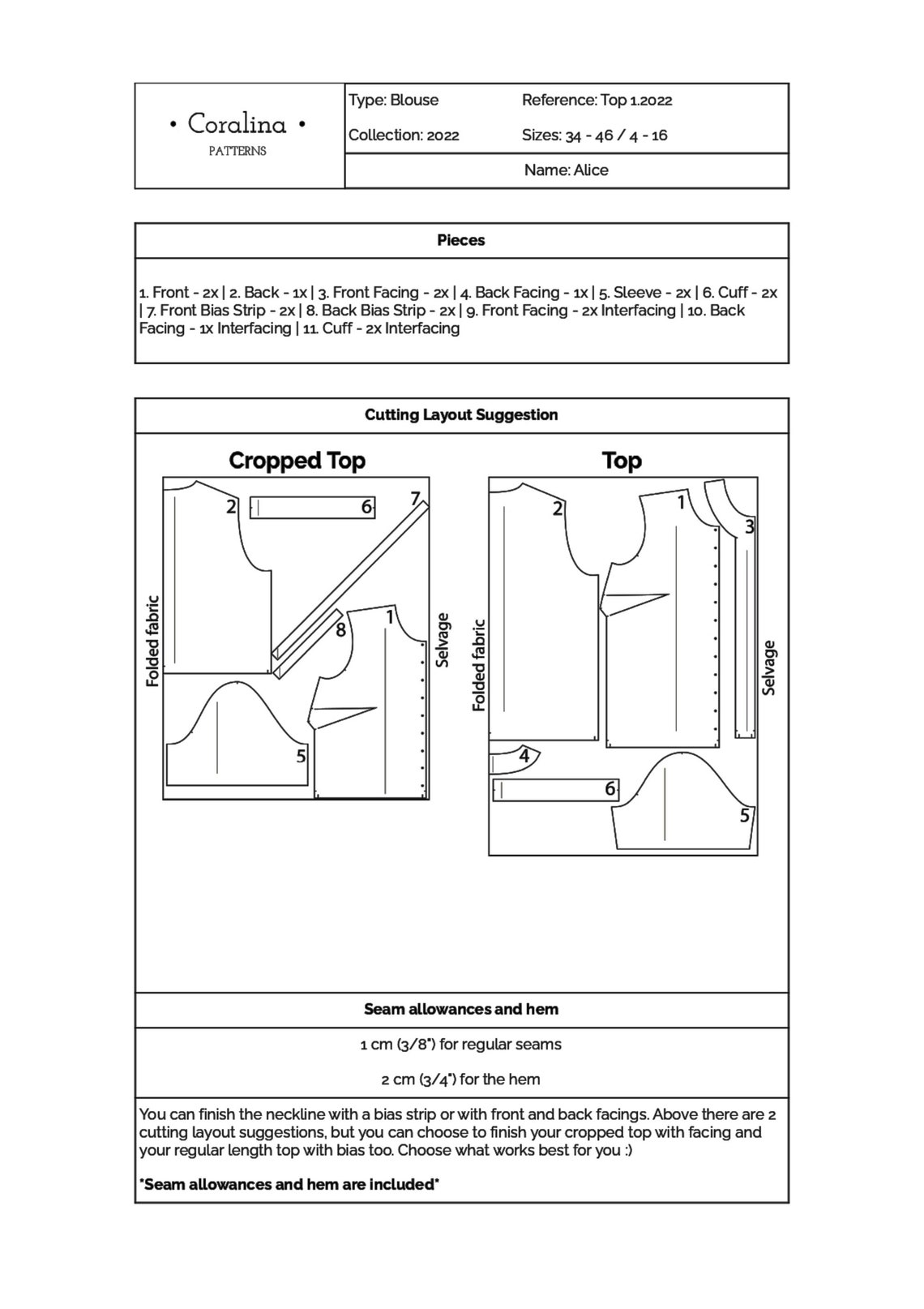 Button Front Top PDF Sewing Pattern Sizes 4-16 EU 34-46 - Etsy