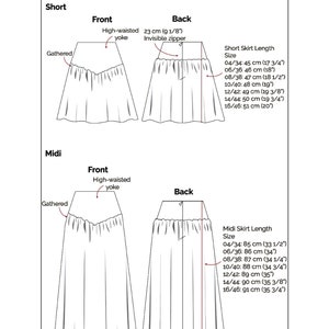 Midi Gathered Yoked Skirt PDF Sewing Pattern | Sizes 4-16 (EU 34-46 ...