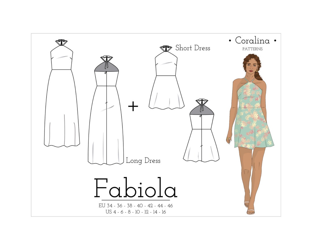 Halter Neck Dress PDF Sewing Pattern | Sizes 4-16 (EU 34-46) | Two ...