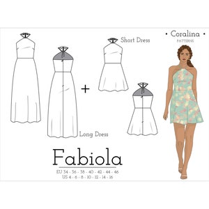 Halter Neck Dress PDF Sewing Pattern | Sizes 4-16 (EU 34-46) | Two ...