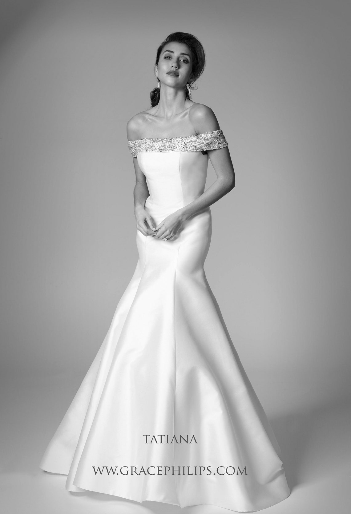 Grace Philips Original Tatiana, Sleek Mikado Fit Ad Flare Wedding Dress ...