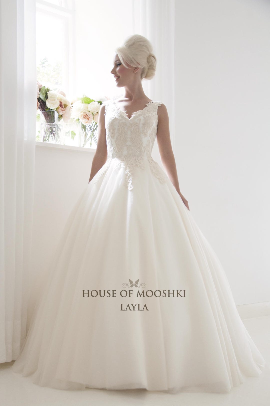 Layla is a Sumptuous V Neck Tulle Ballgown Wedding Dress With Long 2m ...